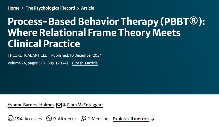 Process-Based Behavior Therapy (PBBT®) Where Relational Frame Theory ...